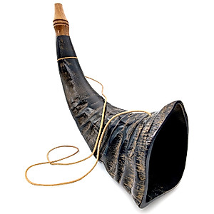 Viking War Horn Genuine buffalo-Horn Battle Trumpet - Premium Hand made Horn Viking Norse Cattle Ancient Horn Bugle Hunting Tool BATTLE HORN BLOWING HORN VIKING BUGLE HORN 16"