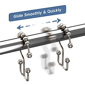 Titanker Shower Curtain Hooks, Shower Curtain Rings Rust Proof Metal Double Glide Shower Hooks Rings for Bathroom Shower Rods Curtains, Set of 12 Hooks - Nickel