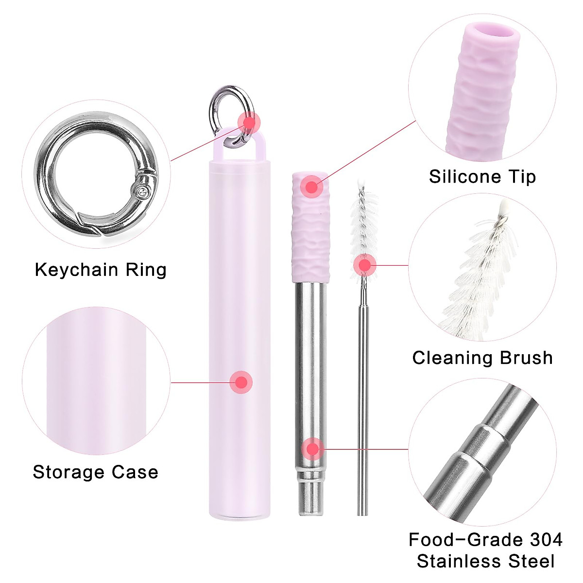 FYY Reusable Straws with Case - 3 Pack Collapsible Stainless Steel Travel Straws with Cleaning Brush & Silicone Tips Portable Cruise Ship Essentials Telescopic Drinking Straws with Keychain Ring 3P1