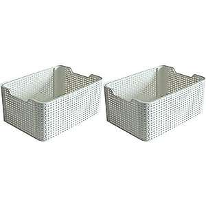 Curver Style Small Rectangular Storage Basket, Vintage White, 6 Litre