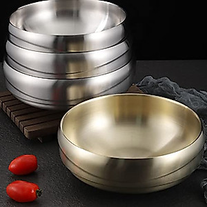 Luxshiny Double- Wall Insulated Stainless Steel Soup Bowl Insulated Bowls for Cereal Soup Ice Cream Rice Noodles Salad Kids Snacks 19. 5cm Gold