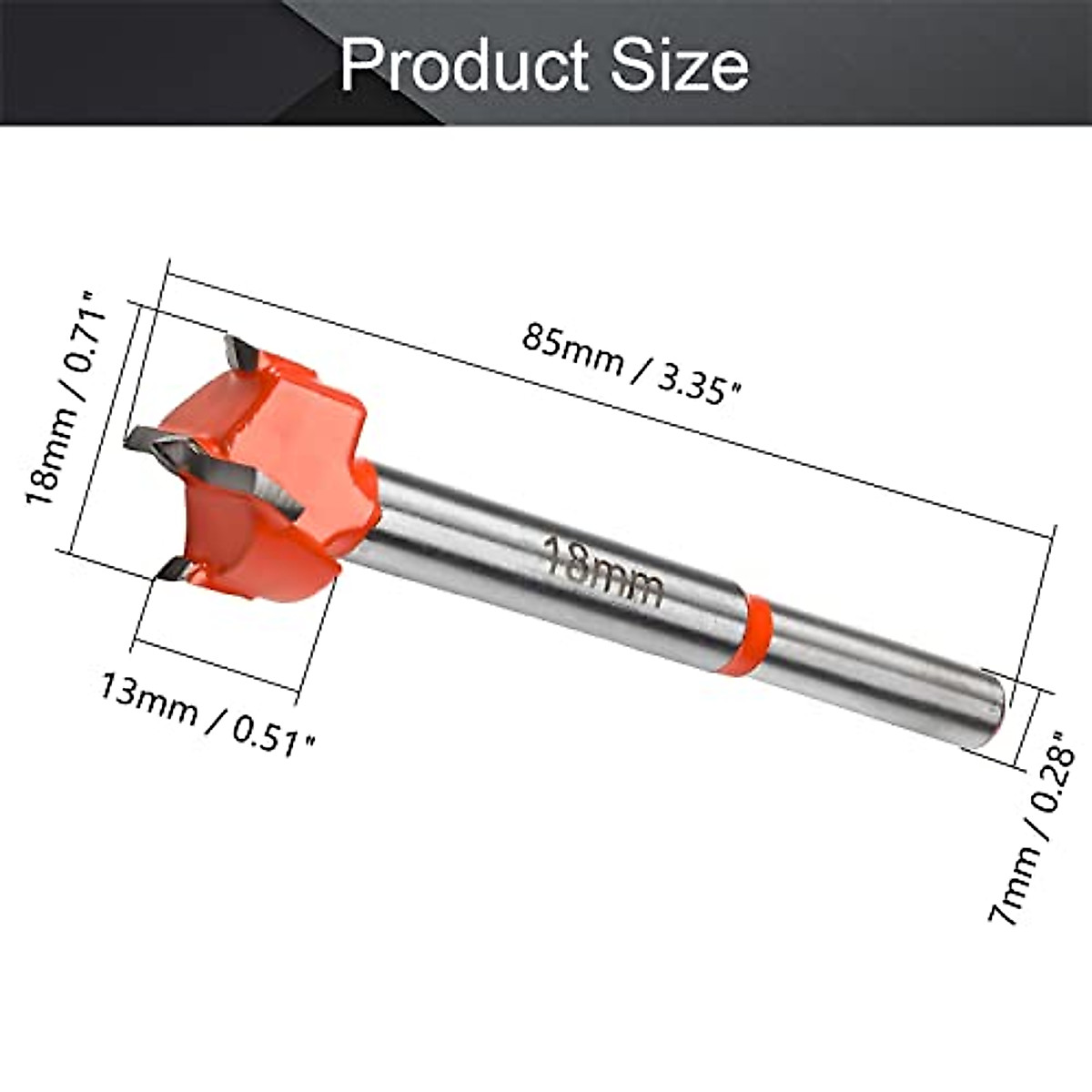 Toolmart Carbide Forstner Drill Bit, 18mm Round Shank Woodworking Hole Saw Cutter, 85mm Length Woodworking Hole Boring Bit (Orange)
