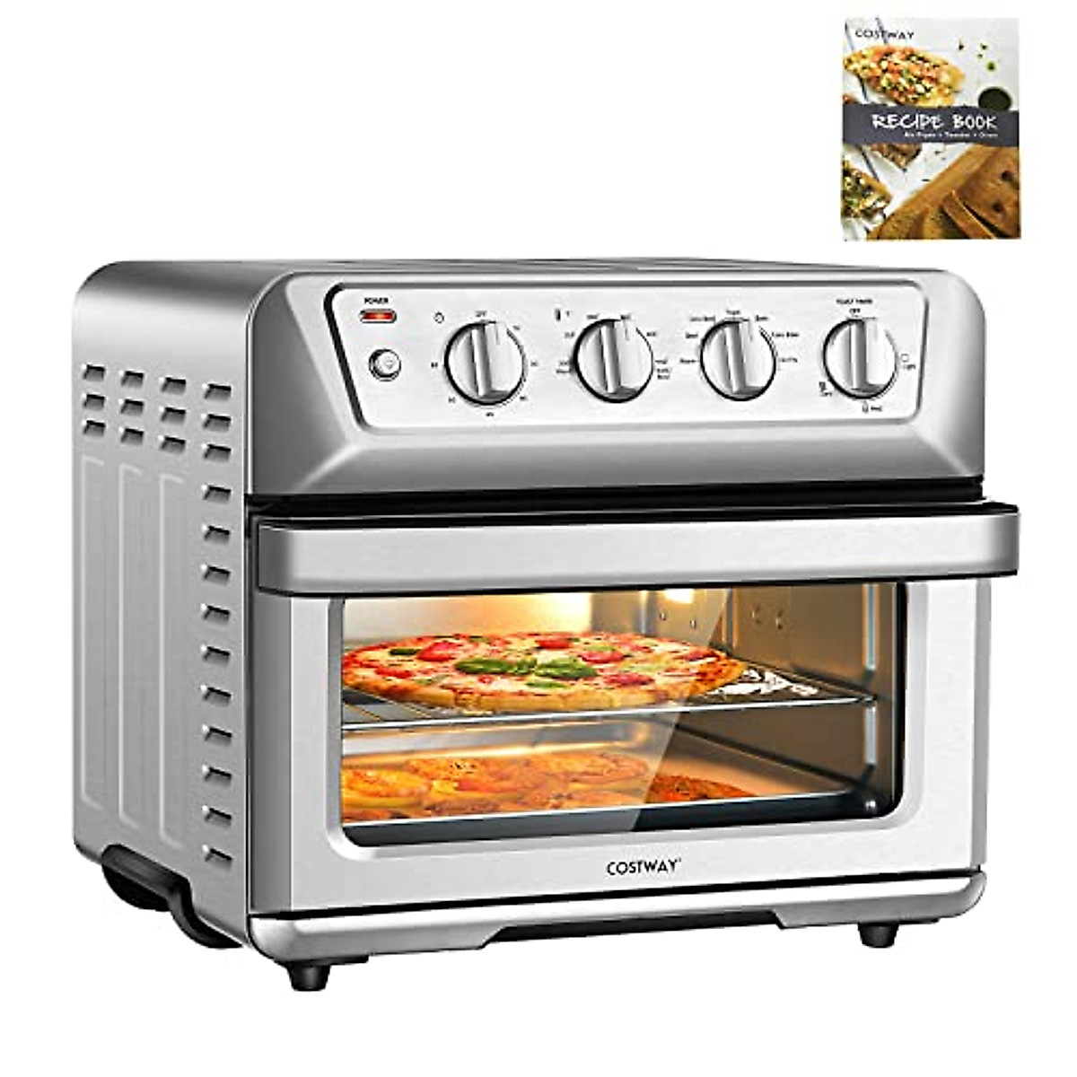 COSTWAY Air Fryer Toaster Oven, 7-in-1 Convection Countertop Oven with Auto-Shut-Off, Timer, Accessories & Cookbook, 1800W, 21.5 QT Air Fryer Toaster Oven Combo, Bake, Broil, Toast, Reheat, Fry Oil-Free, Stainless Steel