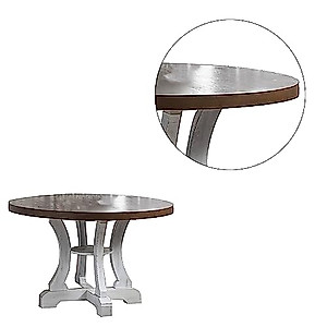 Benjara Neci 54 Inch Round Dining Table, Pedestal, Distressed Brown and White