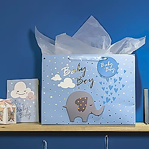 MAYPLUSS 16" Extra Large Gift Bag with Greeting Card and White Tissue Paper - Baby Boy 3D Making Design
