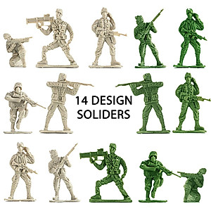 Nasidear 150 Piece Military Figures and Accessories - Toy Army Soldiers in 2 Colors, 14 Design Vehicle,War Soldiers Playset with 2 Flags and Battlefield Accessories