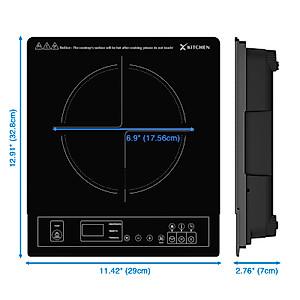 XKitchen Portable Induction Cooktop, 1800W Induction Burner with 9 Power levels, 12 temperature levels(140℉-465℉), Safety Lock, 3-Hour Timer, Countertop Burner with Warm Function, Black, 110V