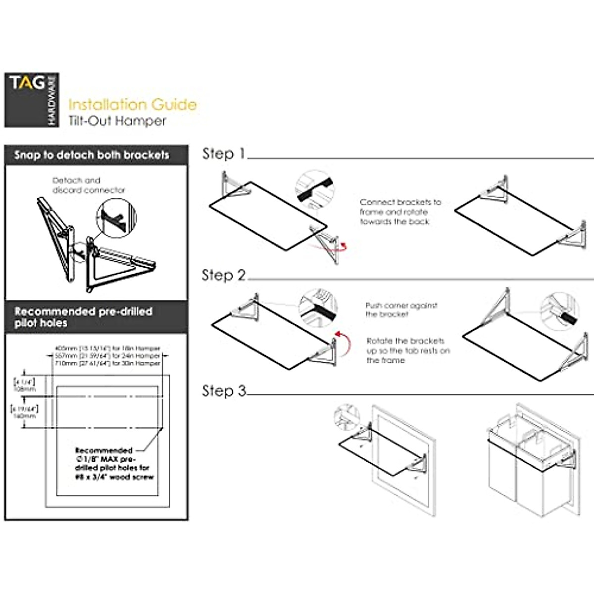 TAG Hardware Premium Tilt-Out Hamper with Removable Black Nylon Bag(s) (24" WIDE WITH 2 SMALL BAGS)