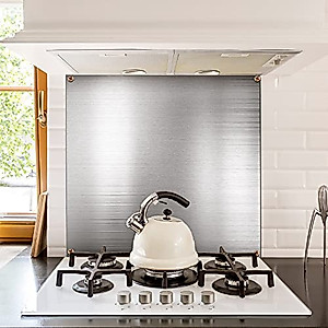 Reversible Stainless Steel Backsplash Behind Stove Metal BackSplash Panel Stainless Steel Cooking Backsplash Wall Panel for Kitchen Cooking Panel Pre Drilled Holes Matching Screws (32 x 30 Inch)