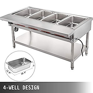 VBENLEM Steam Table Food Warmer 4 Pot Steam Table Food Warmer 18 Quart/Pan with Lids with 7 Inch Cutting Board Commercial Electric Food Warmer Bain Marie Buffet Steam Serving Counter 110V 2000W