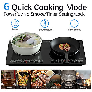 24 inch 2 Burners Electric Cooktop 110V Ceramic Electric Stove with 2 Cooktops 2000W Ajustable portable Electric Cooktop for Cooking(2 Burner Countertop round)