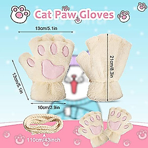 Geyoga Cat Paw Gloves 3 Pairs Kawaii Gloves Cosplay Faux Fur Plush Cat Gloves Lion Paws Fingerless Gloves for Girls Women(Black, White, Gray)
