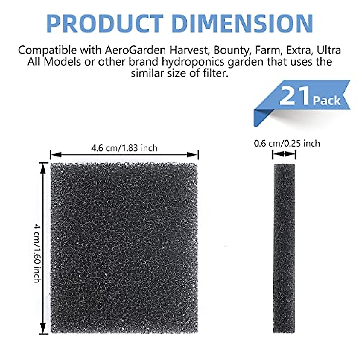 21 Pack Pump Filter Sponge Filter Sponge Replacement Accessories Reduces Dirt in Pump Compatible with AeroGarden Harvest, Bounty, Farm, Extra, Ultra All Models
