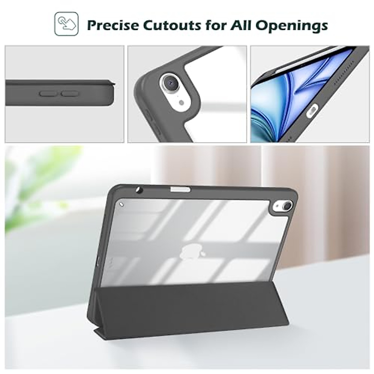 ProCase Case for iPad Air 4 Generation 10.9 Inch 2020, TPU Shockproof Border and Translucent PC Frosted Back Case Cover Protective Case with Pen Holder - Black, PC-08363119