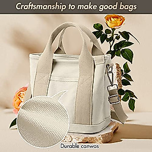 Canvas Tote Bag for Women Handbag Mini Tote Bag with Pockets,Small Canvas Tote Bag with Zipper Fashion Crossbody Shoulder bag Japanese Handmade Tote Bag Aesthetic Small Satchel Bag with Shoulder Strap