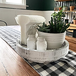 TOPZEA 12 Inch Lazy Susan Turntable Wood, Rotating Rustic Farmhouse Turntable Tray, Round Spanning Display Serving Tray Spice Rack Cabinet Organizer Dining Table Centerpiece for Snacks, Spices, Wine