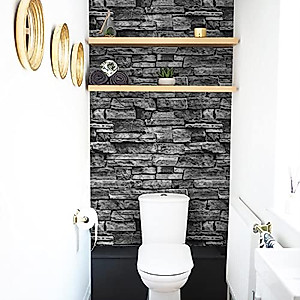 Jeweluck Grey Brick Wallpaper Peel and Stick Wallpaper 17.7inch×118.1inch Faux Stone Self Adhesive Wallpaper Kitchen Backsplash Peel and Stick Brick Contact Paper Removable Wall Paper Decor Vinyl