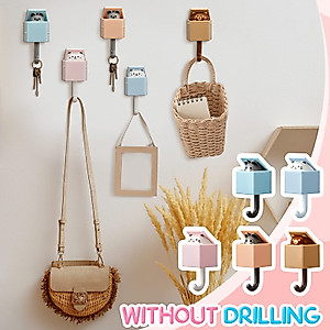 Weysat Creative Cat Key Hook (5Pcs), Cute Pet Adhesive Wall Hooks for Hat, Scarf, Towel, Bag, Waterproof ABS Material, Without Drilling, Kawaii Decorations for Home