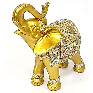 Dalax- 9"(H) Elephant Statue Figurines Home Decor Trunk Facing Upwards Lucky Figurine Living Room Office Decorations Ornaments Statues Gift Set Art Accent Good Luck Centerpiece Gifts Collection