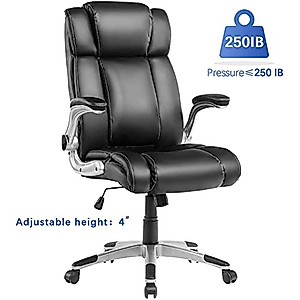 KCREAM Executive Office Chair PU Leather with Flip-up Arms, Desk Chair Swivel Task Chair with Lumbar Support, Adjustable Height/Tilt, 360-Degree Swivel, 300Lb Weight Capacity