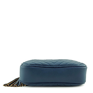 Simple Shoulder Crossbody Bag With Metal Chain Strap And Tassel Top Zipper (Dusty Navy)