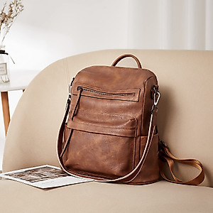 BROMEN Backpack Purse for Women Fashion Leather Designer Travel Large Ladies Shoulder Bag with Women Wallets