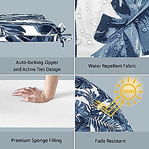 LVTXIII Outdoor Seat Cushions Set of 4 Square Corner Chair Cushions with Ties, Patio Chair Pads for Home Office and Patio Garden Furniture Decoration 18.5"x16"x2", Palm Blue