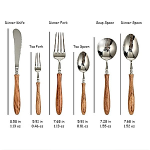 Soup Spoons, 4 pieces 18/8 Stainless Steel Round Spoons Dinner Spoons with Wood Handle, Flatware Silverware Eating Utensils Table Spoons for Home Kitchen, Mirror Polish, 7.28-Inch