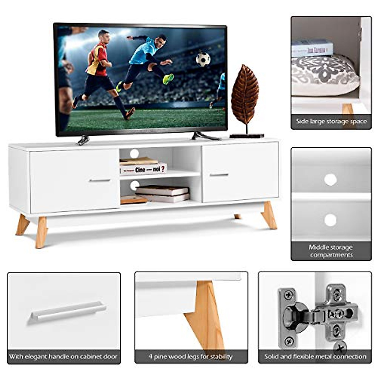 Tangkula TV Stand, Modern White TV stand for 60 Inch TV, with 2 Storage Cabinets & 2 Open Shelves, for Home Living Room Furniture, Wood TV Stand