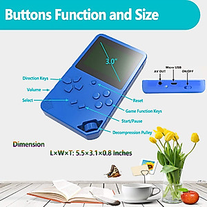 Douddy 16 Bit Handheld Game Console for Kids Adults Built in 220 HD Classic Electronic Games 3.0 Inches Screen USB Rechargeable Seniors Arcade Entertain Player (Blue)