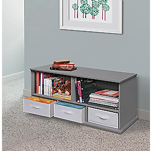 Stackable 5 Shelf Storage Organizing Cubby with 3 Fabric Baskets