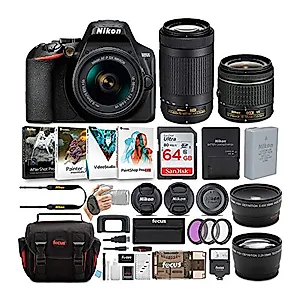 Nikon D3500 DSLR Camera with AF-P 18-55mm and 70-300mm Zoom Lenses Bundle with 64GB Card and Accessories (7 Items)