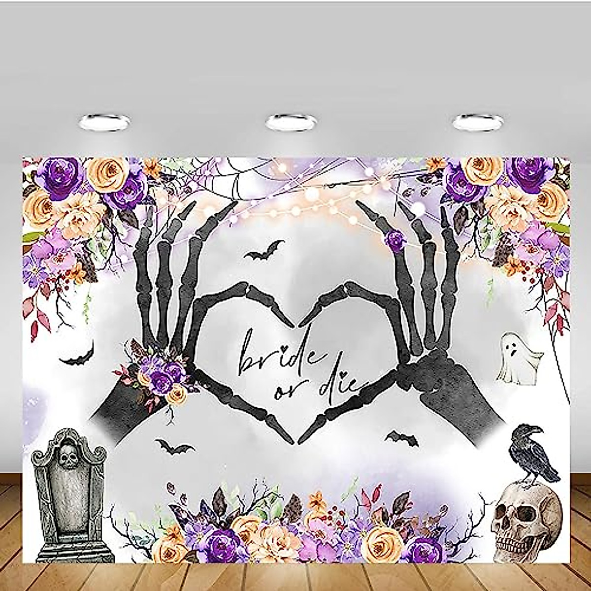 MEHOFOND 7x5ft Halloween Baby Shower Backdrop A Little Boo is Almost Due Purple Orange Floral Grey Watercolor Background Boos Tombstone Skull Crow Photo Booth Props