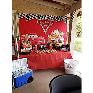 Botong 5x3ft Cars Backdrop Movie Birthday Party Supplies Backdrops Car Racing Story Black White Grid Red Photo Backgrounds for Photography Birthday Party Banner