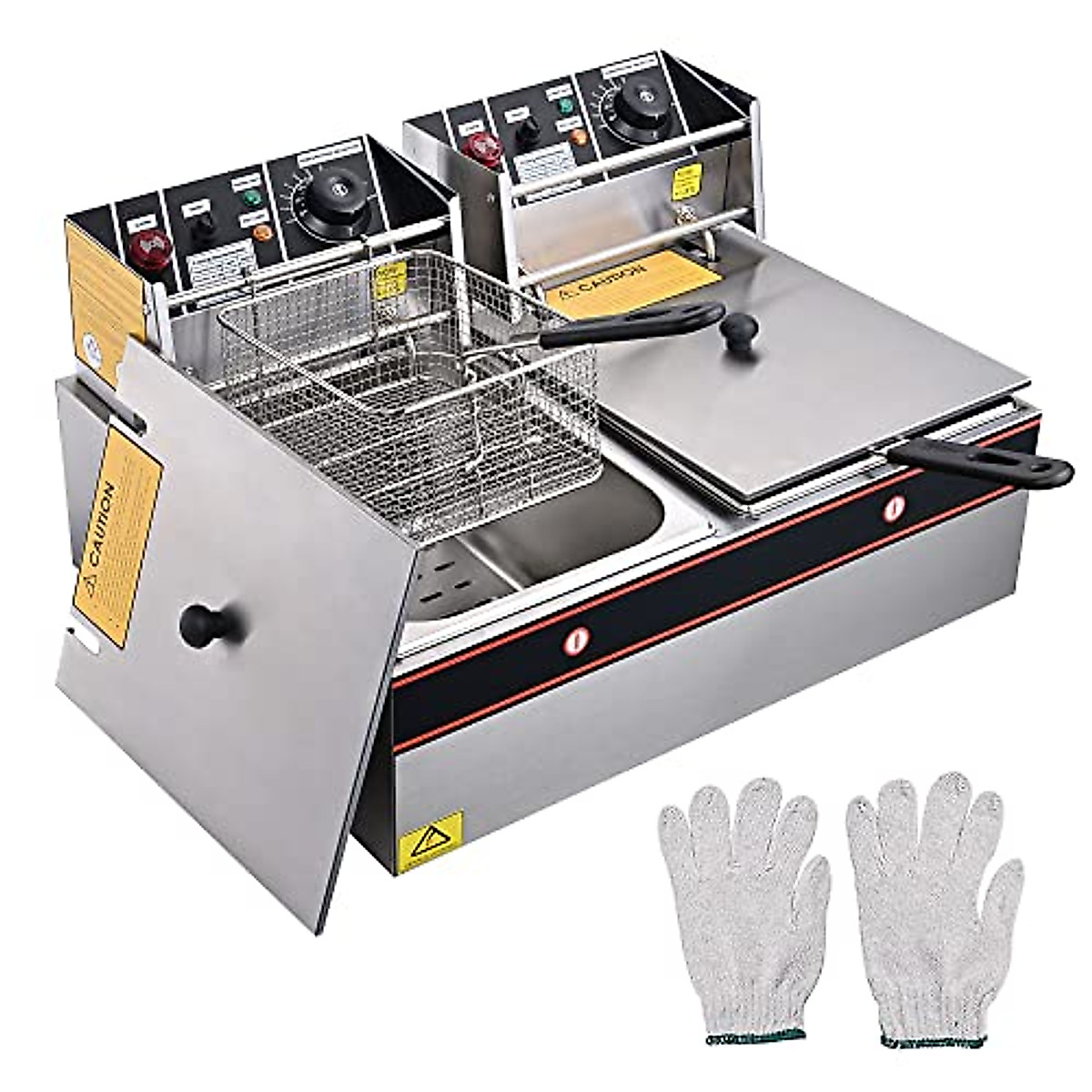 WeChef 24L Commercial Deep Fryer with Dual Tank Baskets&Lids 5000W Stainless Steel Electric Countertop Fryer for Restaurant Food Truck