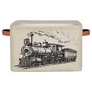 YoCosy Large Storage Baskets for Organizing Shelves Vintage Steam Locomotive Train Foldable Cube Storage Bins with Handles Rectangle Fabric Closet Organizers for Home Toys Clothes, 1 Pack
