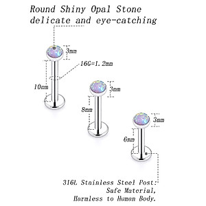 16G Lip Rings For Women Stainless Surgical Steel Labret Jewelry Monroe Lip Ring Medusa Piercing Jewelry Tragus Helix Cartilage Forward Earring Piercing Jewelry For Women Pink Opal 3MM Silver 10MM