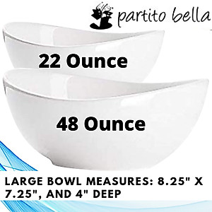 Partito Bella Stackable Porcelain Bowl Set - White Large and Medium Serving Bowls for Cereal, Soup, Noodles or Ice Cream - Made of Pro-Grade Porcelain for Easy Clean Up