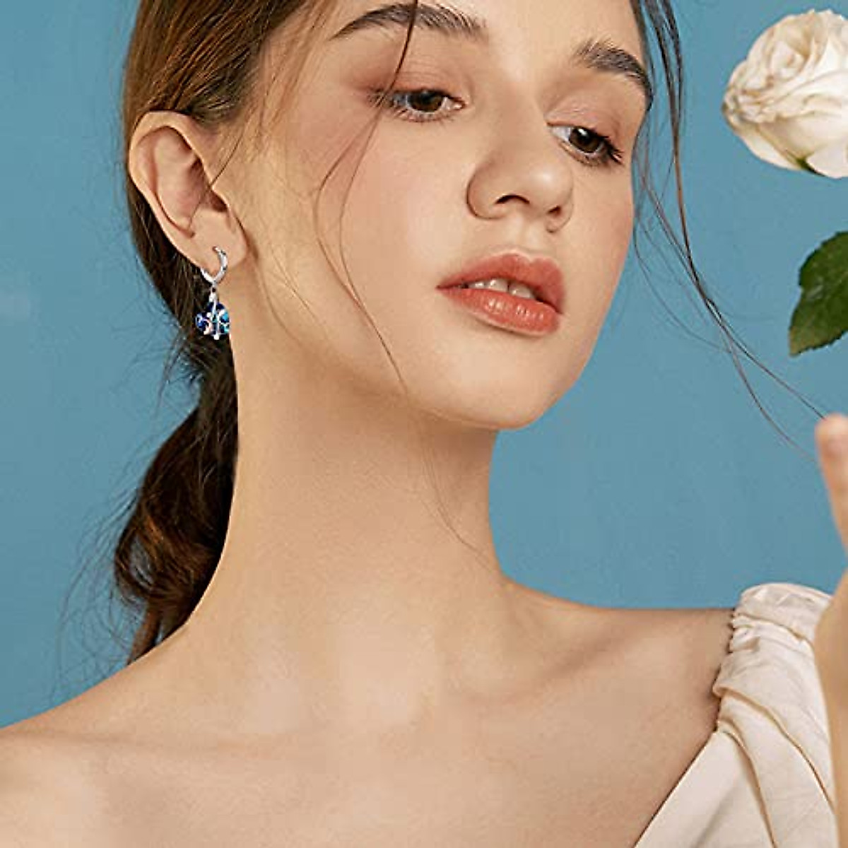 Dolphin Earrings Sterling Silver Crystal Dolphin Hoop Earrings Dolphin Jewelry Gifts for Women Daughter