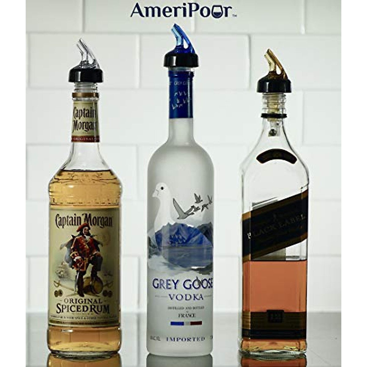 AmeriPour - Measured Pourer - Liquor Bottle Pourers - Collared - (3pk) Made 100% In The USA. Bar Spouts That Don't Leak - No Cracks, Just A Perfect Cocktail Pour Everytime. Great for Wine Too! (1.5oz)