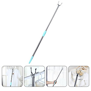 Cabilock Long Reach Stick Pole with Hook Reach Pole Hook Retractable Clothesline Prop Telescopic Handle Clothing Hook Garment Pole Stainless Steel Clothes Rod Laundry Hanging Assist Tool