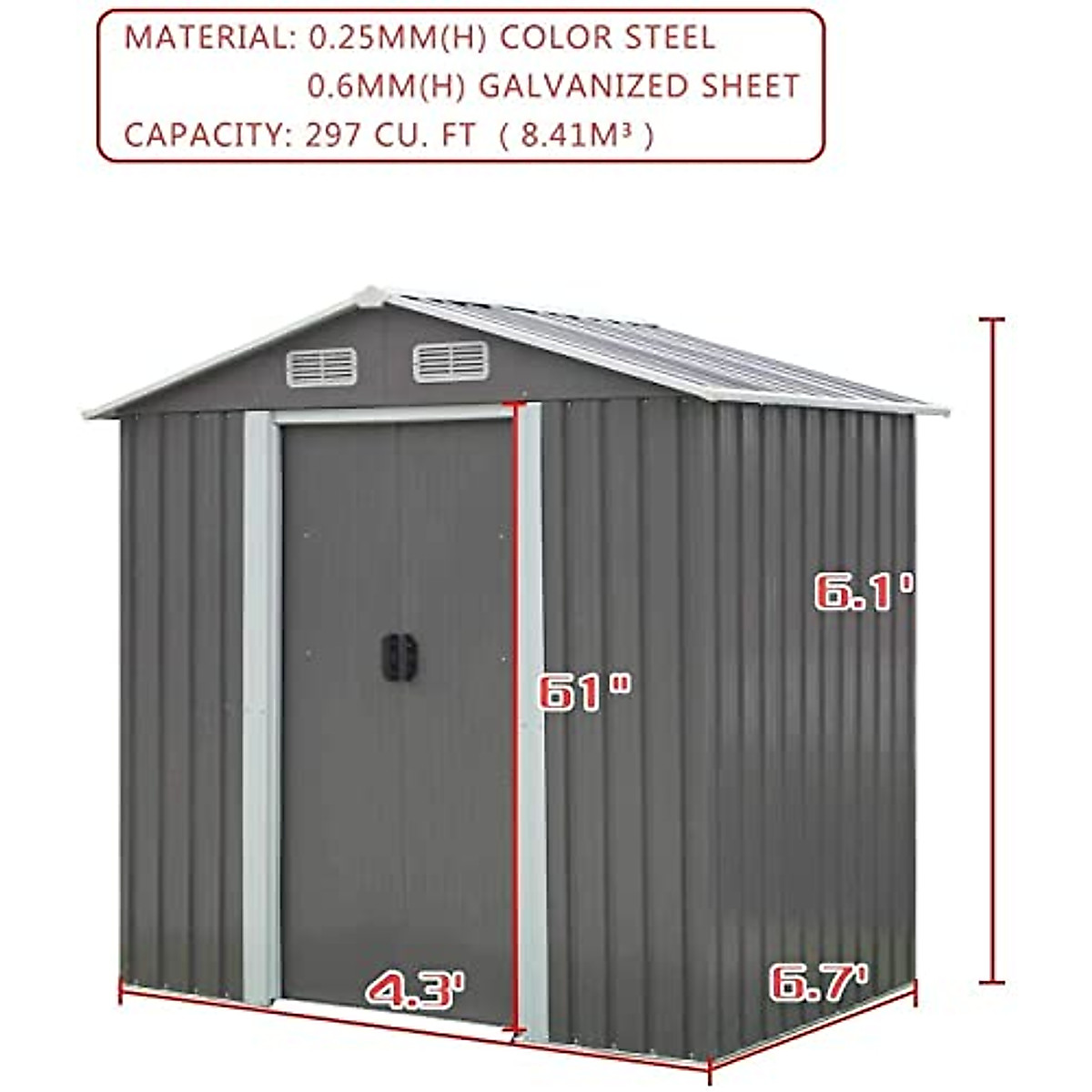 Kinpaw 6' x 4' Garden Storage Shed Heavy Duty Tool House Backyard Garage w/ Sliding Door (Gray)