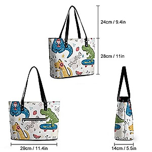 Womens Handbag Skateboard Dinosaur Leather Tote Bag Top Handle Satchel Bags For Lady