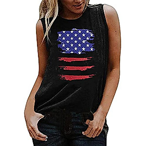 wodceeke American Flag Print Tank Tops For Women Sleeveless Loose T-shirt Independence Day Blouse Tops (Black, S)
