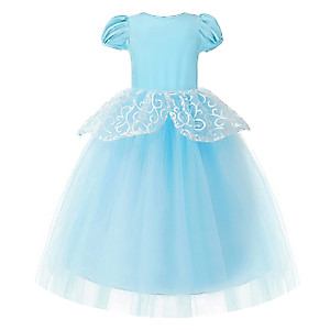 LAUPHIE Princess Costume Cinderella Dresses for Girls Blue Dress Up Clothes Accessories for Toddler Girls Fancy Dress Birthday Party (110 3-4 Years)