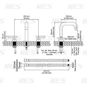 KES Black Faucet for Bathroom Sink 8-Inch Widespread 3 Hole Modern Vanity 2 Handle Brass with Supply Hoses, Sink Drain Not Included, L4317LF-BK