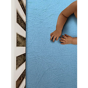 Muslin Crib Sheet, Muslin Fitted Crib Sheet, Soft Fitted Crib Sheet, Stretchy and Breathable Toddler Crib Sheet for Boys and Girls, Fits Standard Crib and Toddler Mattress (Dusty Blue)