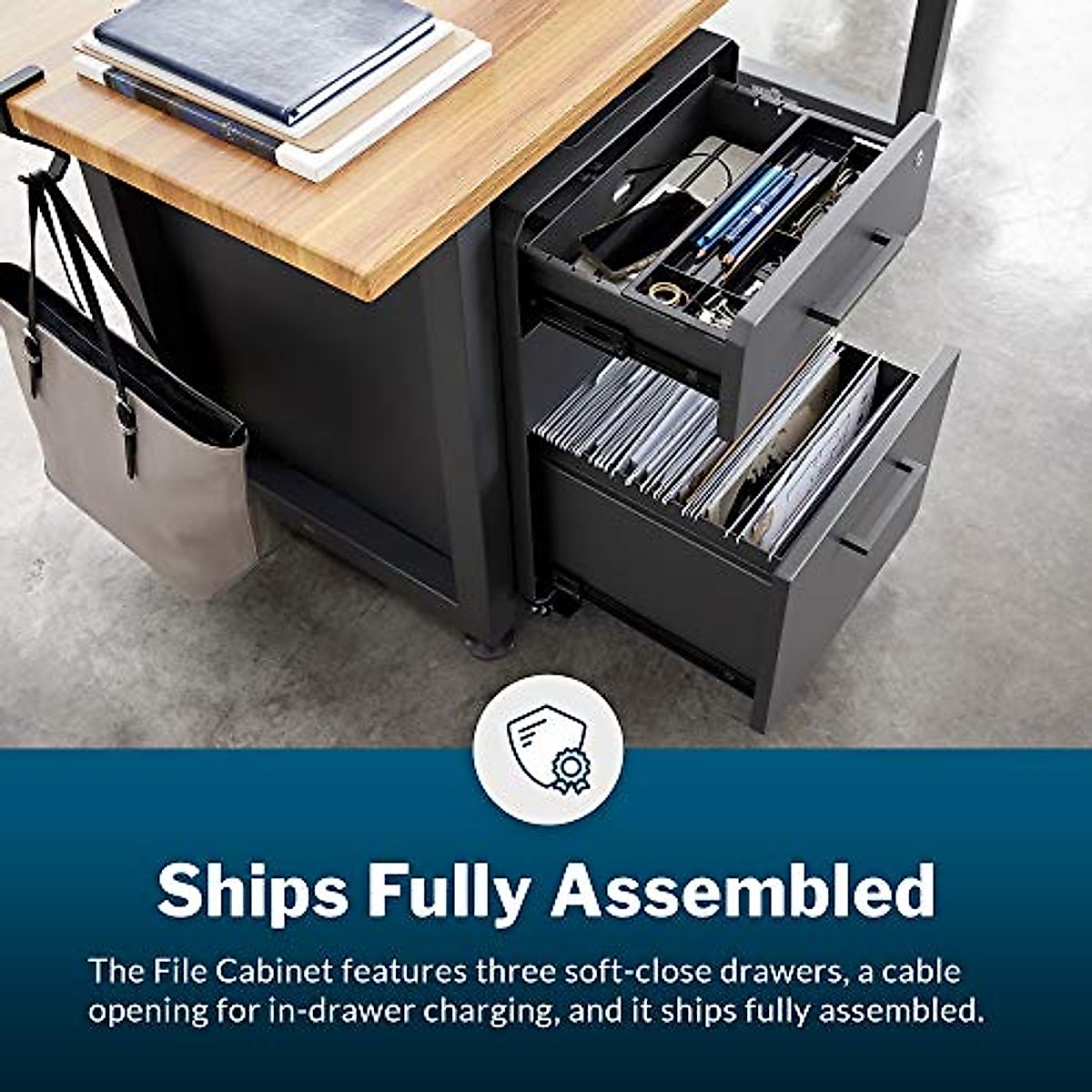 Vari File Cabinet - Three Drawer Office Filing Cabinet for Hanging File Storage - Mobile Pedestal with Heavy-Duty Steel - Storage Cabinet with Roll-and-Lock Casters & Lockable Drawers (Charcoal Grey)