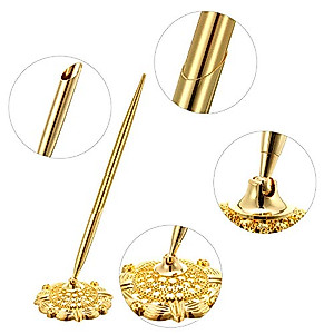 Outus 2 Pieces Hollow Round Pen Holder Signing Pen Set for Wedding Bridal Engagement Guests Book Valentine's Day Favor (Gold Style)