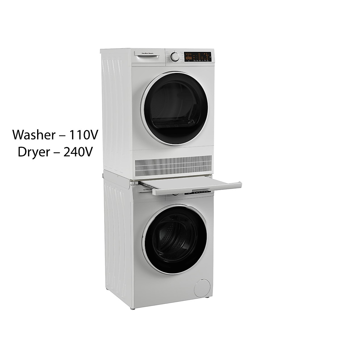 Hamilton Beach Fullsize 2.2 cu ft Front Load Washer and 4 cu ft Dryer Combo - 24” Wide - includes Stacking Kit and Drawer